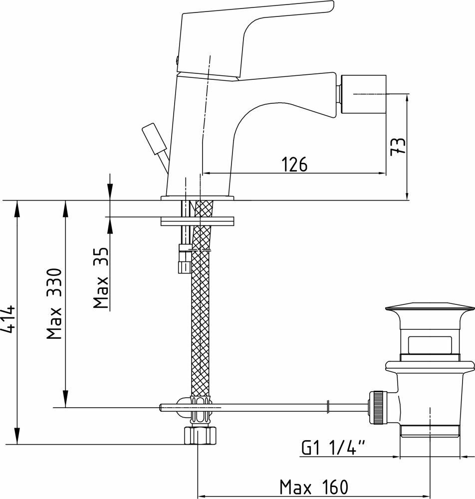 Смеситель E.C.A. Luna 102110192EX для биде с донным клапаном