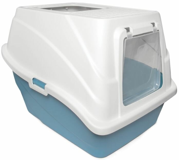 Triol Туалет для кошек закрытый с двумя входами "Топ", синий/белый, 53*42*40см, серия HYGIENE