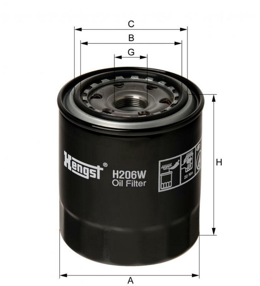 HENGST FILTER H206W Фильтр масл. TOYOTA 2.0D-4.2TD