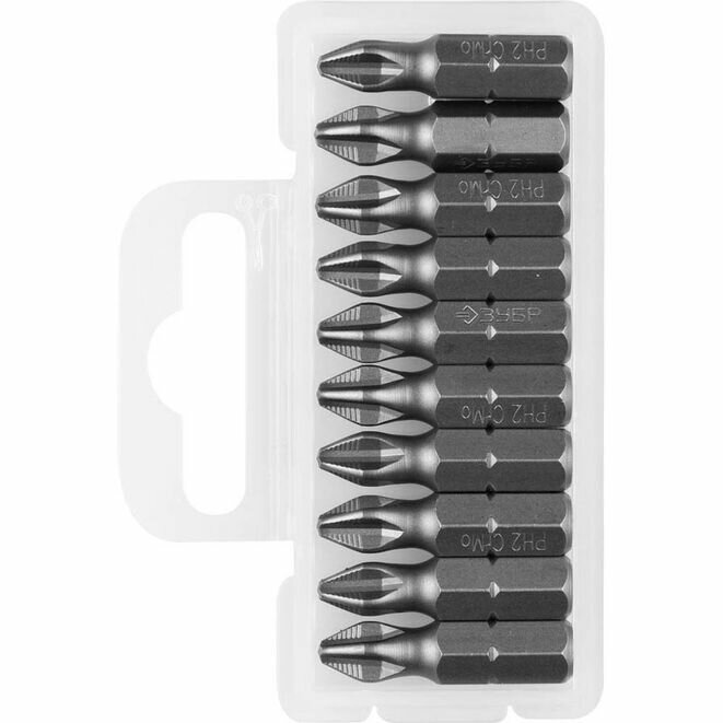 Биты кованые мастер ЗУБР PH2, 25 мм, 10 шт.