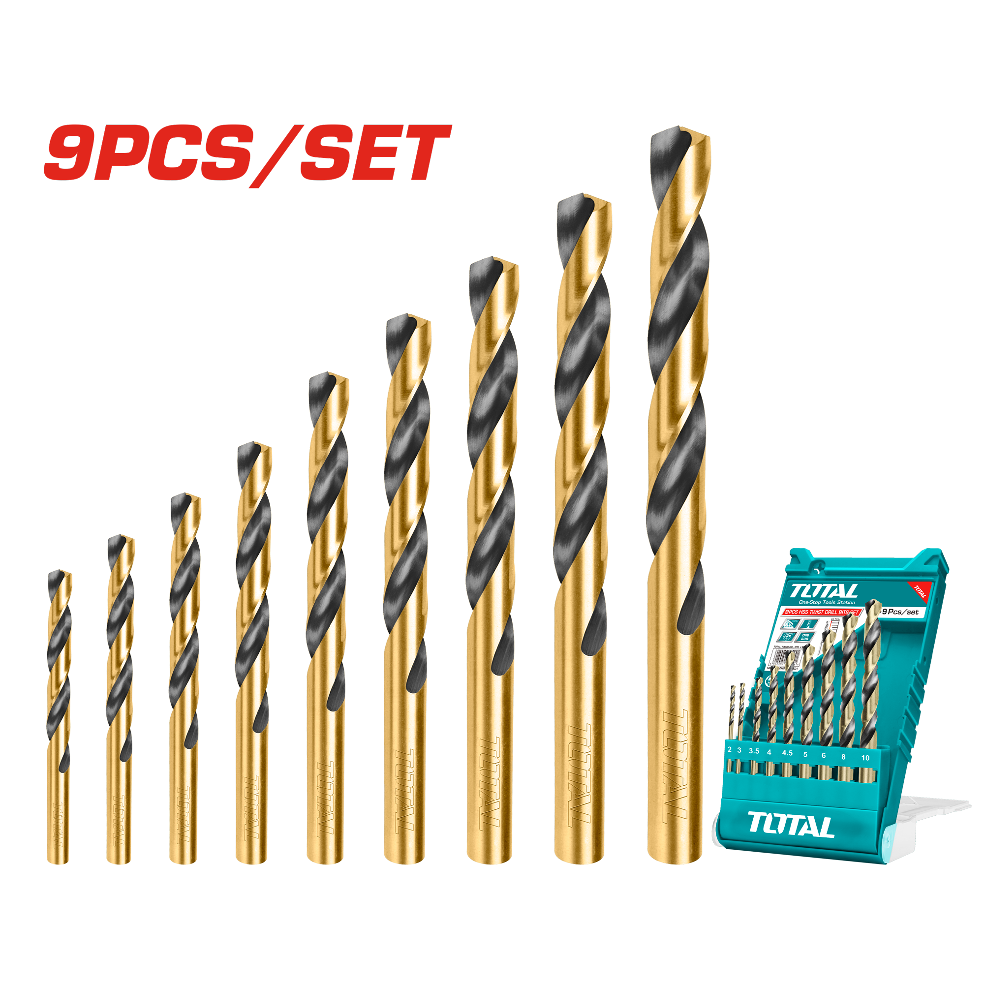 Набор сверл по металлу 9шт (2mm,3mm,3.5mm,4mm,4.5mm,5mm,6mm,8mm,10mm)