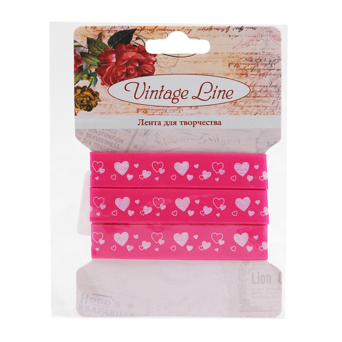Лента декоративная для творчества 'Сердечки' 12мм*1м, атлас (розовый)