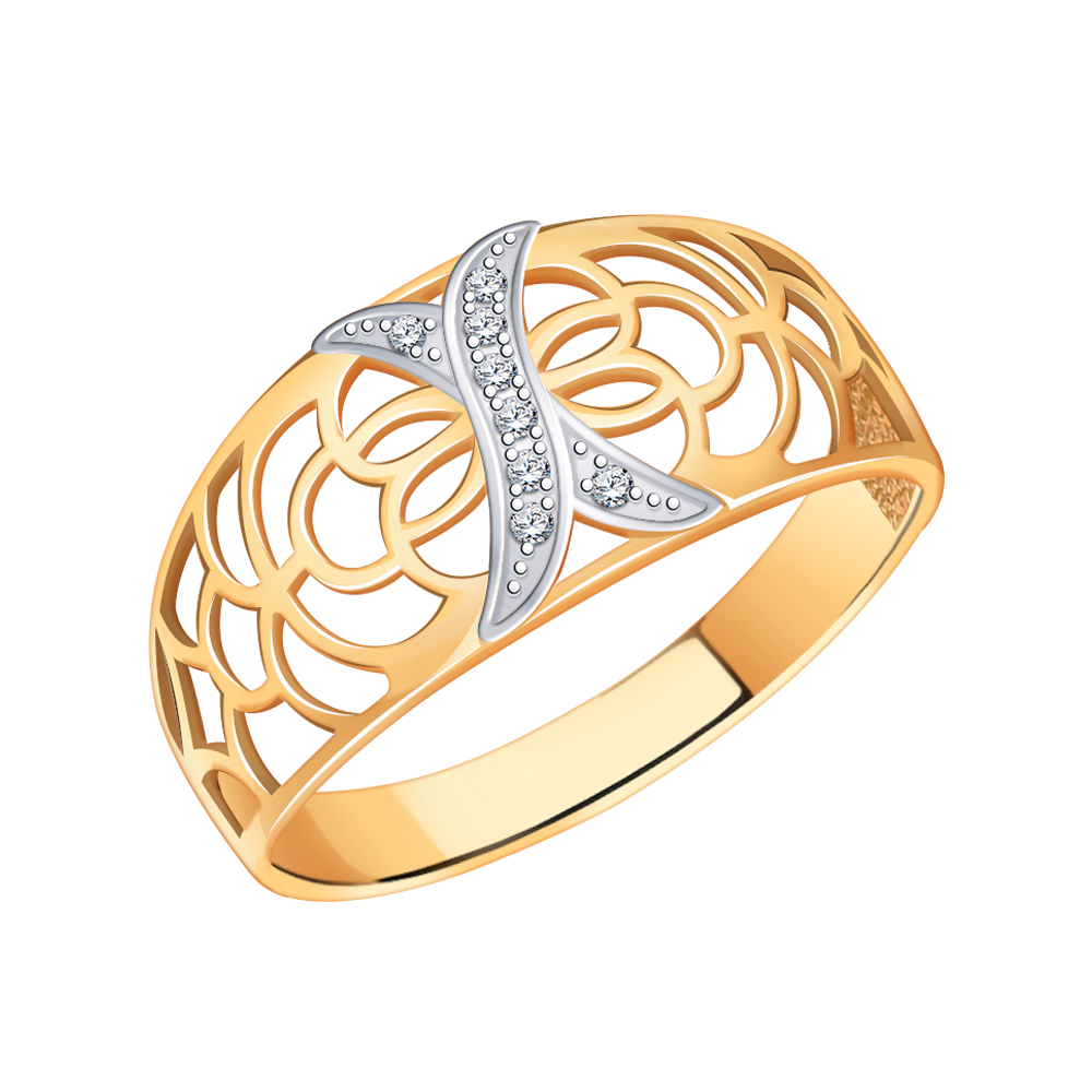 Кольцо, золото, 585 проба, фианит