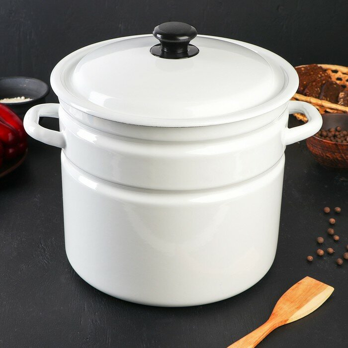 Уценка Кастрюля эмалированная,10 л, d=27 см, с крышкой, без деколи, белая