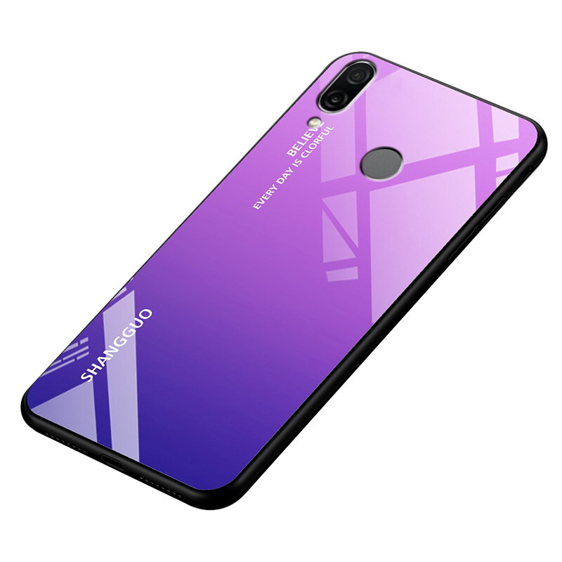 Чехол-бампер MyPads для Xiaomi Redmi 7/ Redmi Y3 стеклянный из закаленного стекла с эффектом градиент зеркальный блестящий переливающийся фиолетовый
