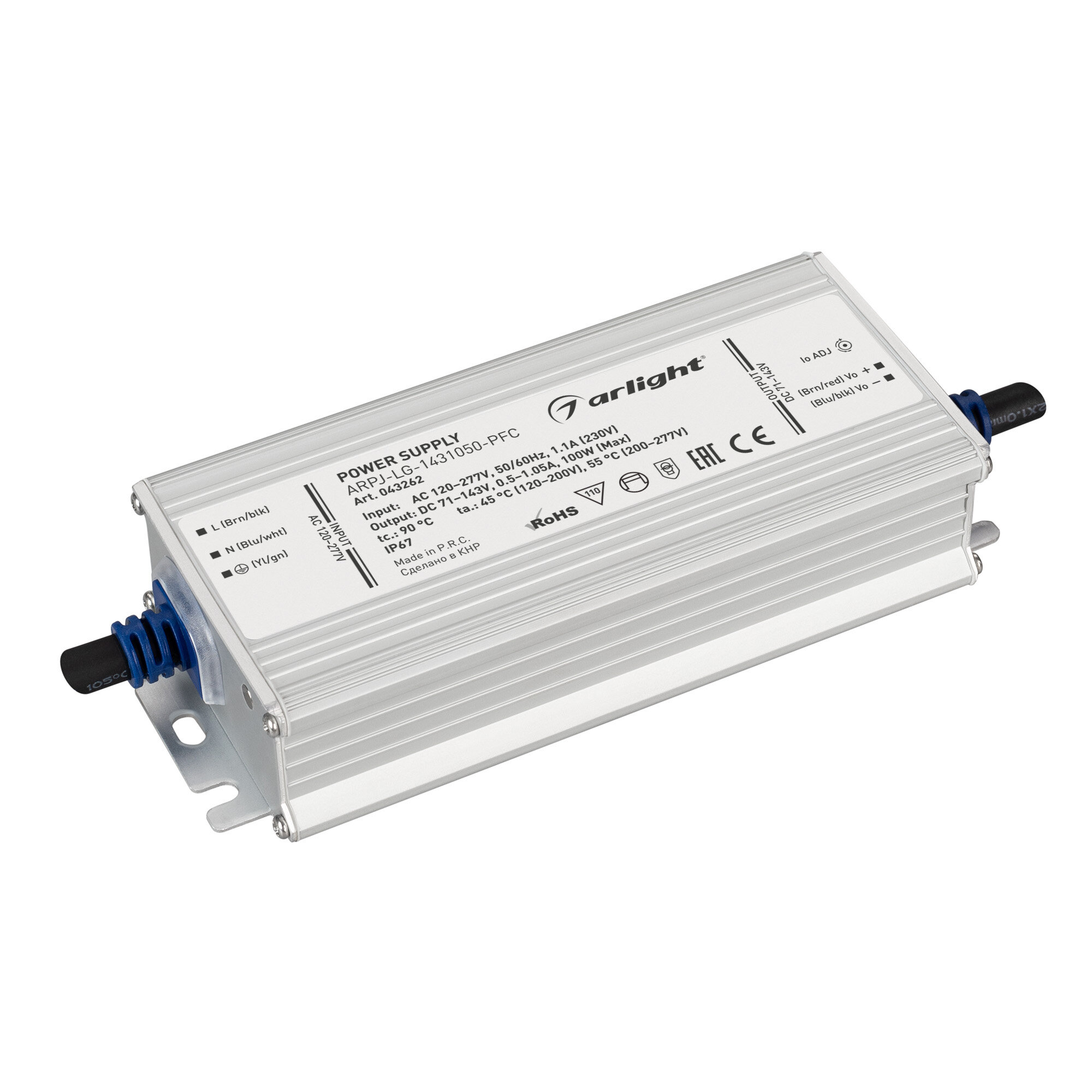 Источник тока Arlight Блок питания ARPJ-LG-1431050-PFC (100W, 71-143V, 0.5-1.05A) (Arlight, IP67 Металл, 5 лет)
