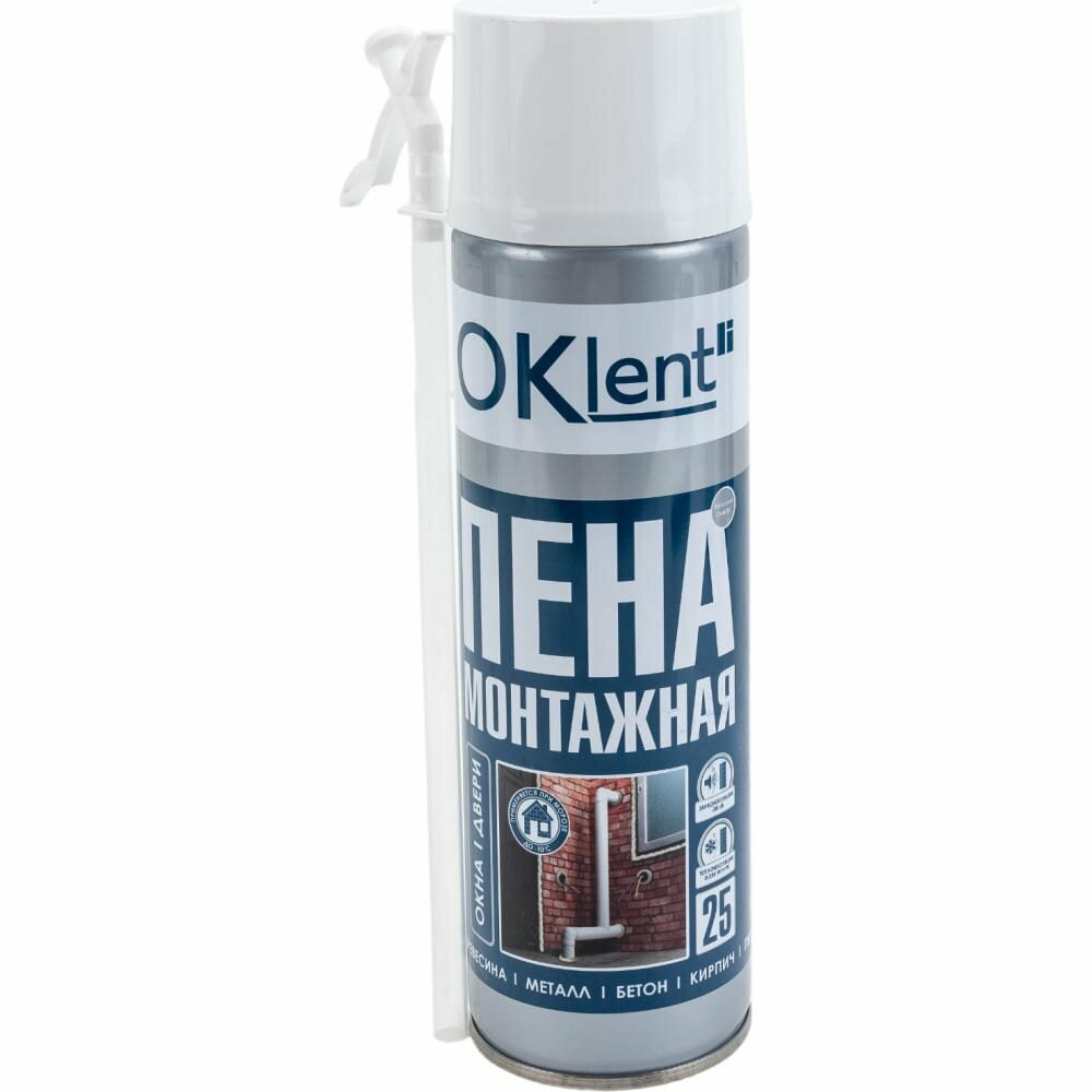 Пена бытовая монтажная OKlent 25 баллон готовый к использованию повышенная звукоизоляция всесезонная светло‑желтая