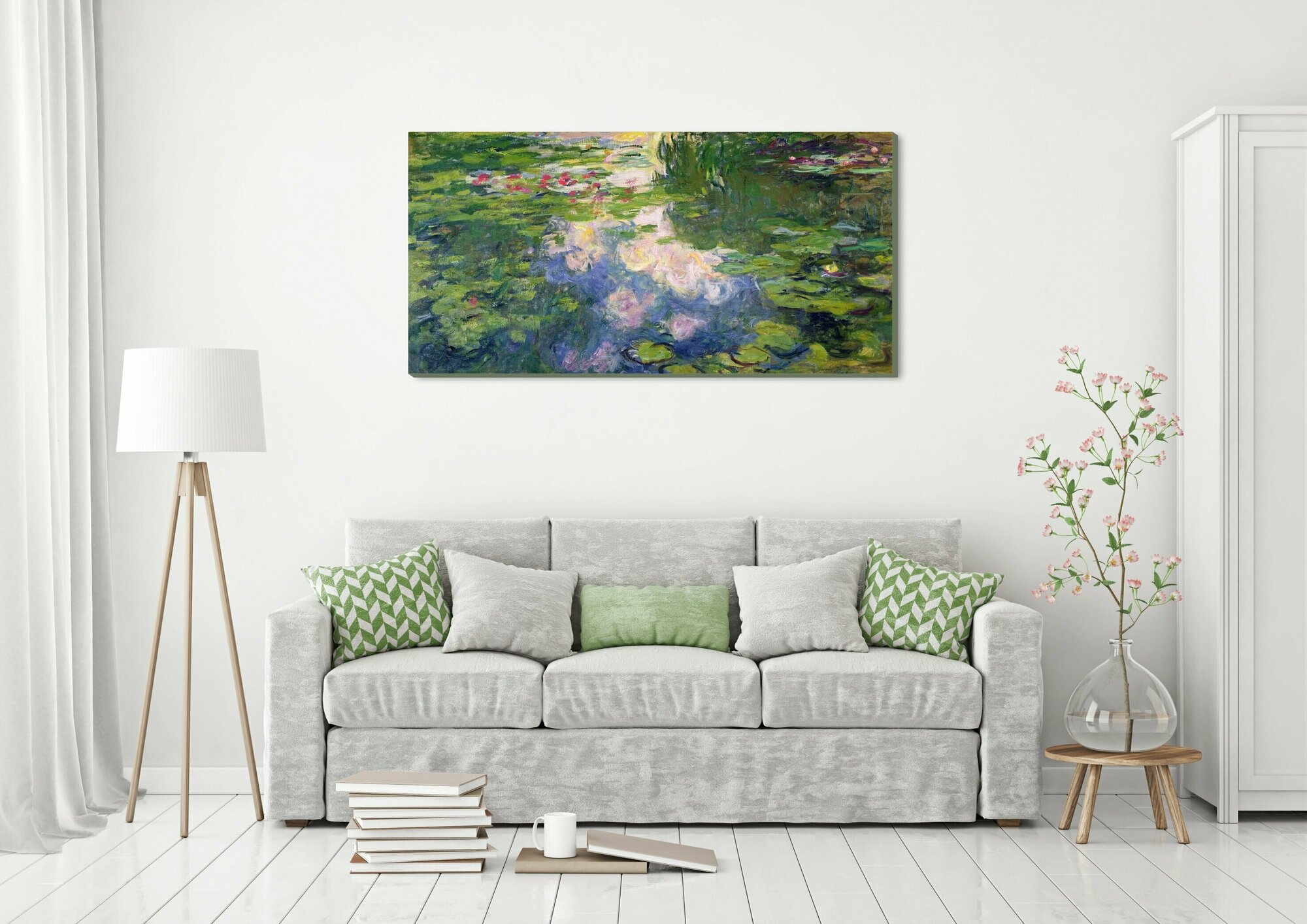 Картина на натуральном холсте (репродукция) "кувшинки" Клод Моне 60х30см / картина для интерьера дома