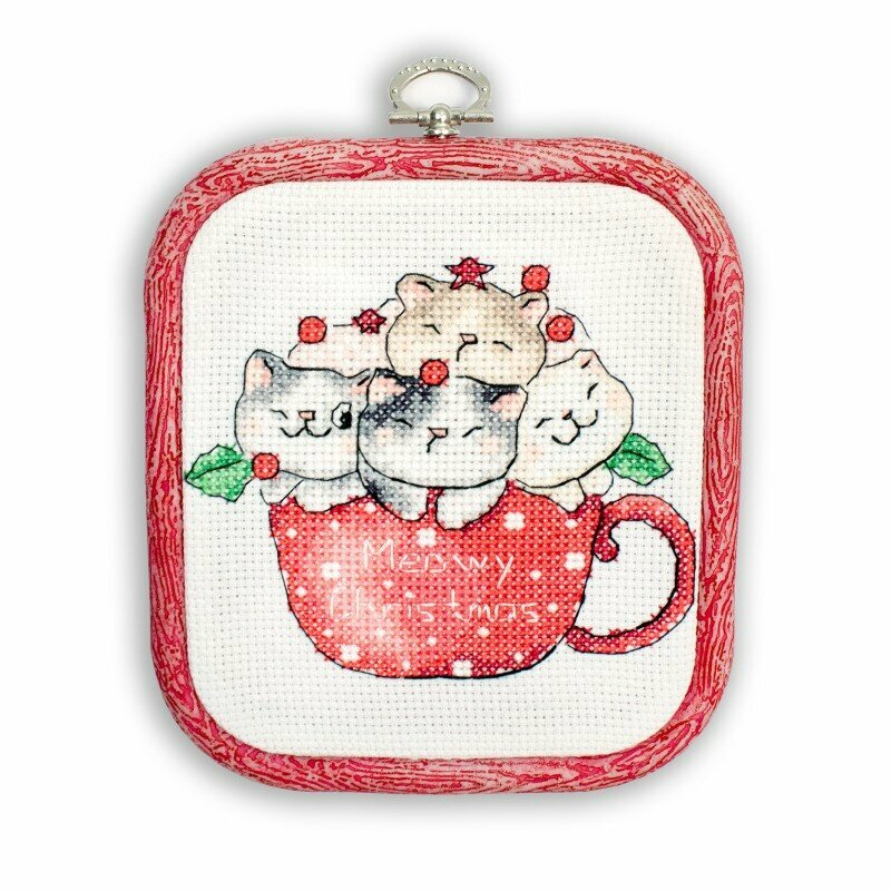 Набор для вышивания LetiStitch #L8080 Meowy Christmas (Рождественское настроение), Счетный крест, 9 х 11 см