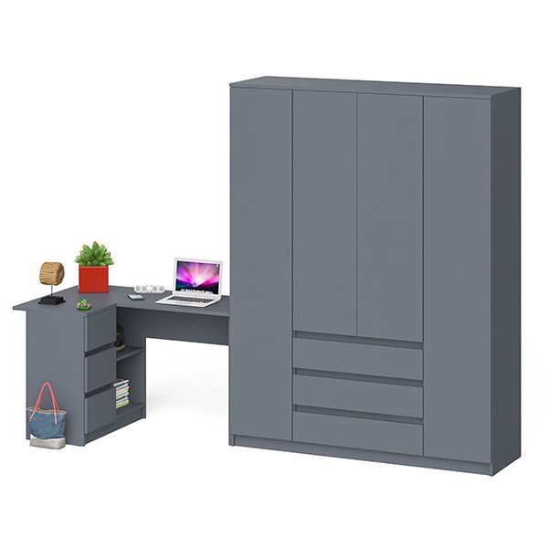 Стол компьютерный Мори МС-16 левый + Шкаф МШ1600.1, цвет графит