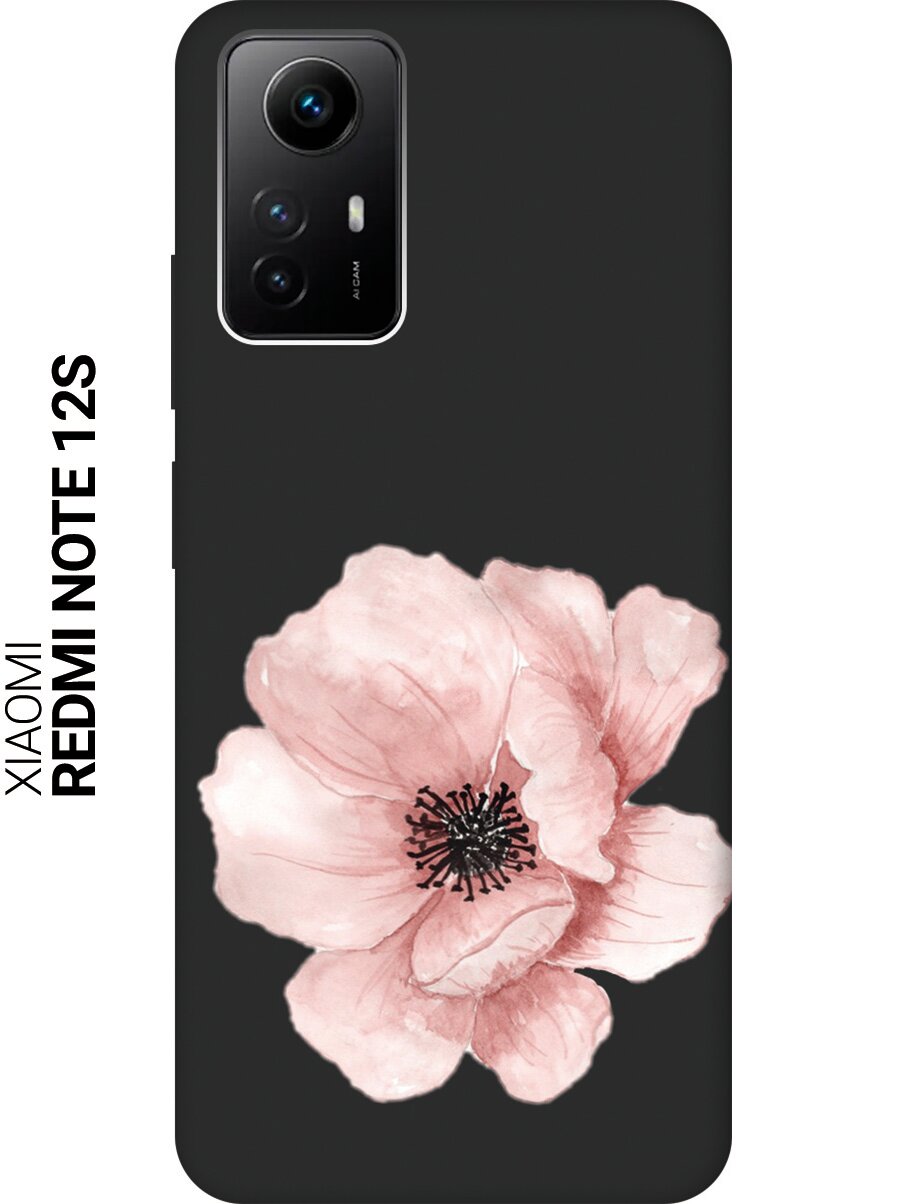 Силиконовый чехол на Xiaomi Redmi Note 12s / Сяоми Редми Ноут 12с с рисунком "Pink Flower" Soft Touch черный