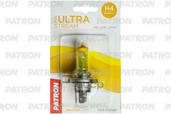 Лампа галогенная блистер 1шт H4 12V 60/55W 2800K P43t-38 Fog Ultra Stream (желтый свет, отличная вид PATRON арт. PLH46055FLLSB1