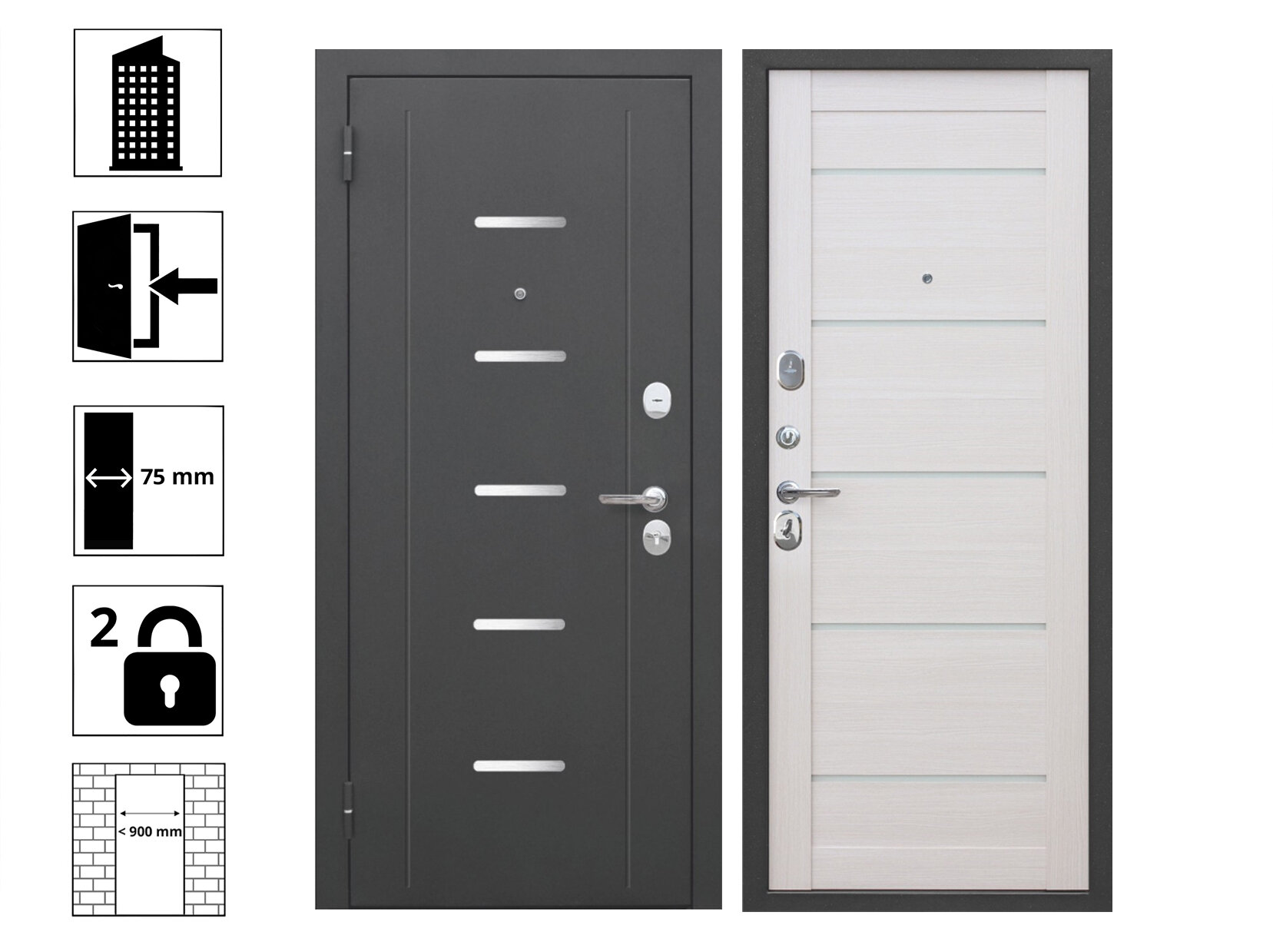 Дверь Ferroni Гарда муар, 7,5 см, 860L, с видео обзором, МДФ, металл, черная