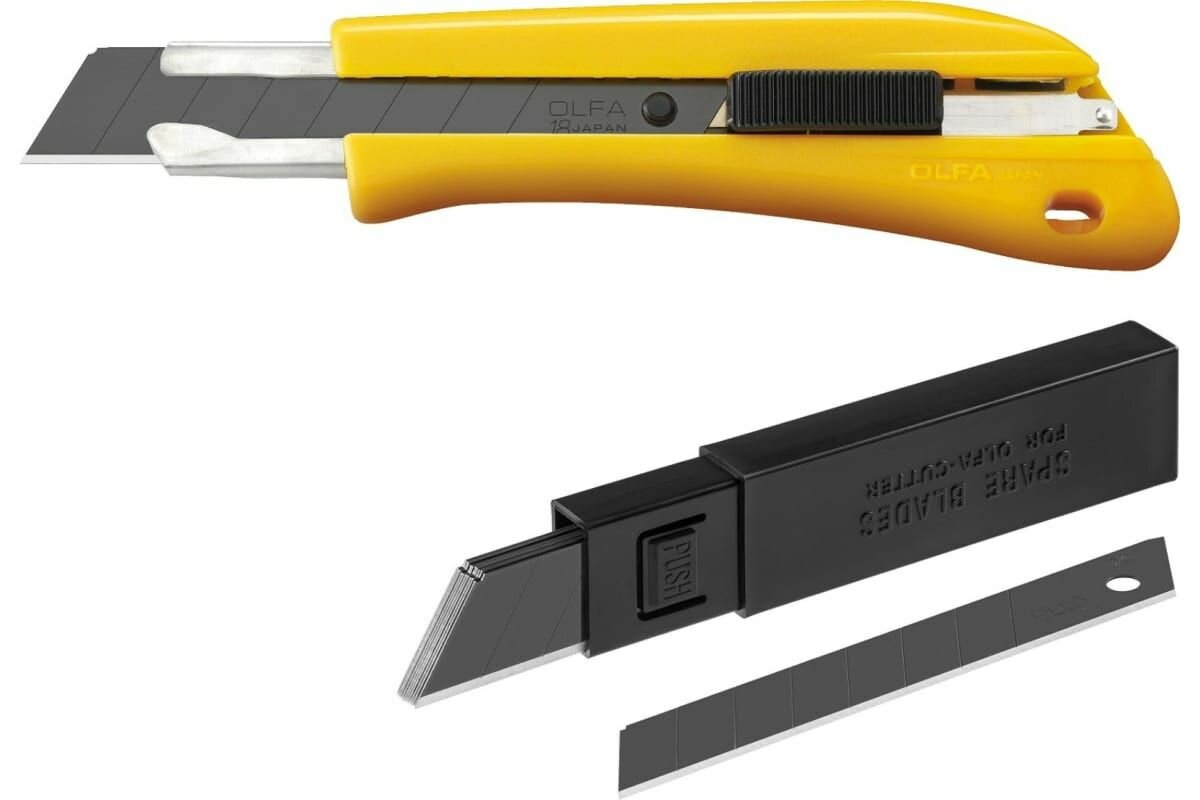 Нож с выдвижным лезвием OLFA 18мм, с автофиксатором, в комплекте с лезвиями 10 шт