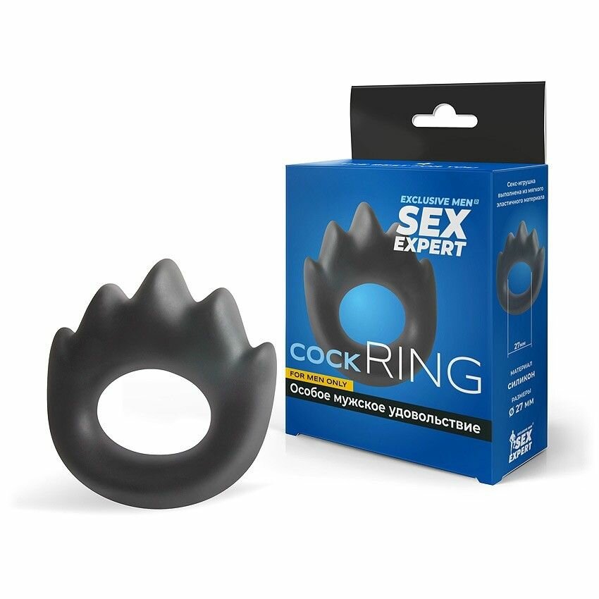 Черное эрекционное кольцо в форме пламени, черный