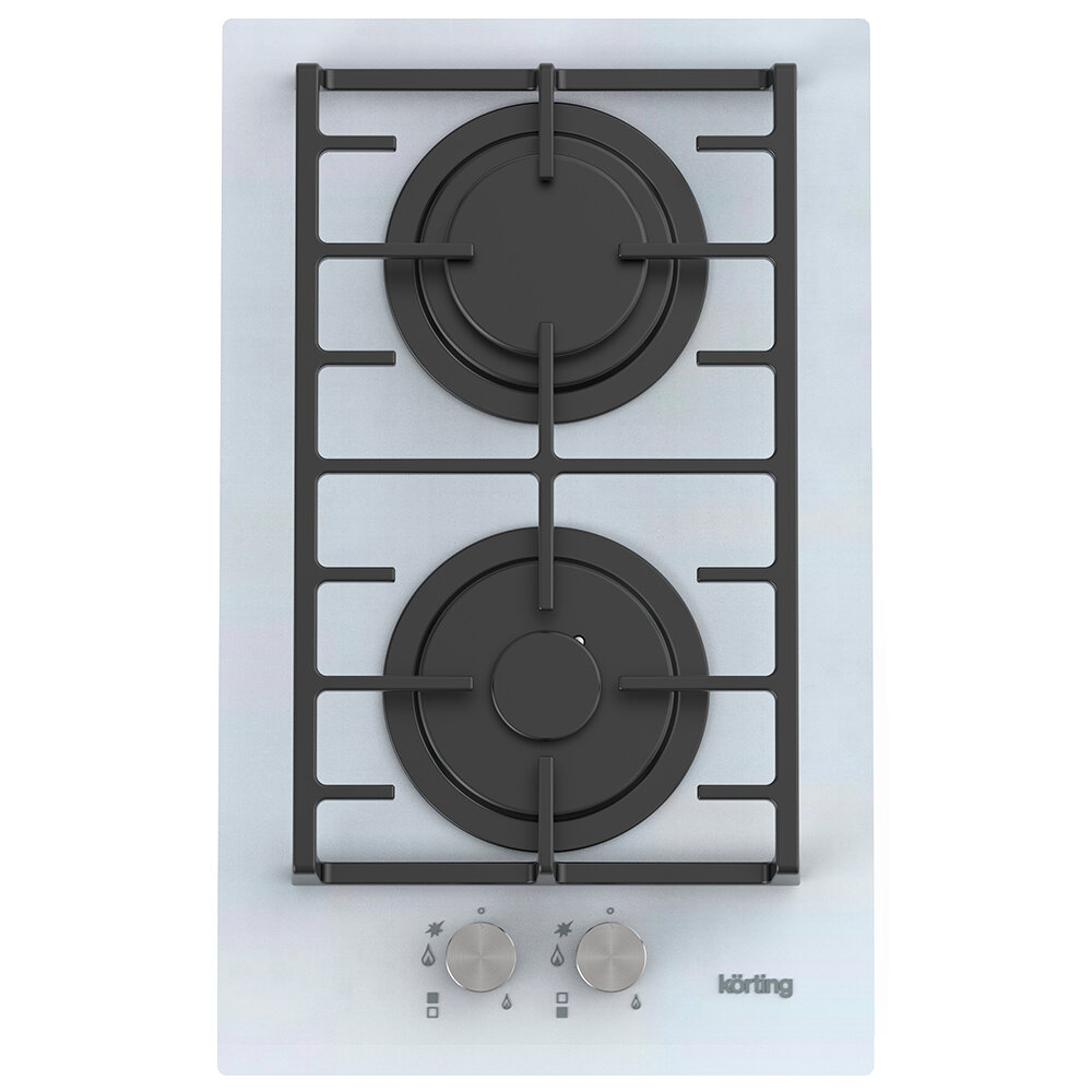 Газовая варочная панель Korting HGG 3825 CW ширина 30 см, 2 конфорки, электроподжиг, белое стекло