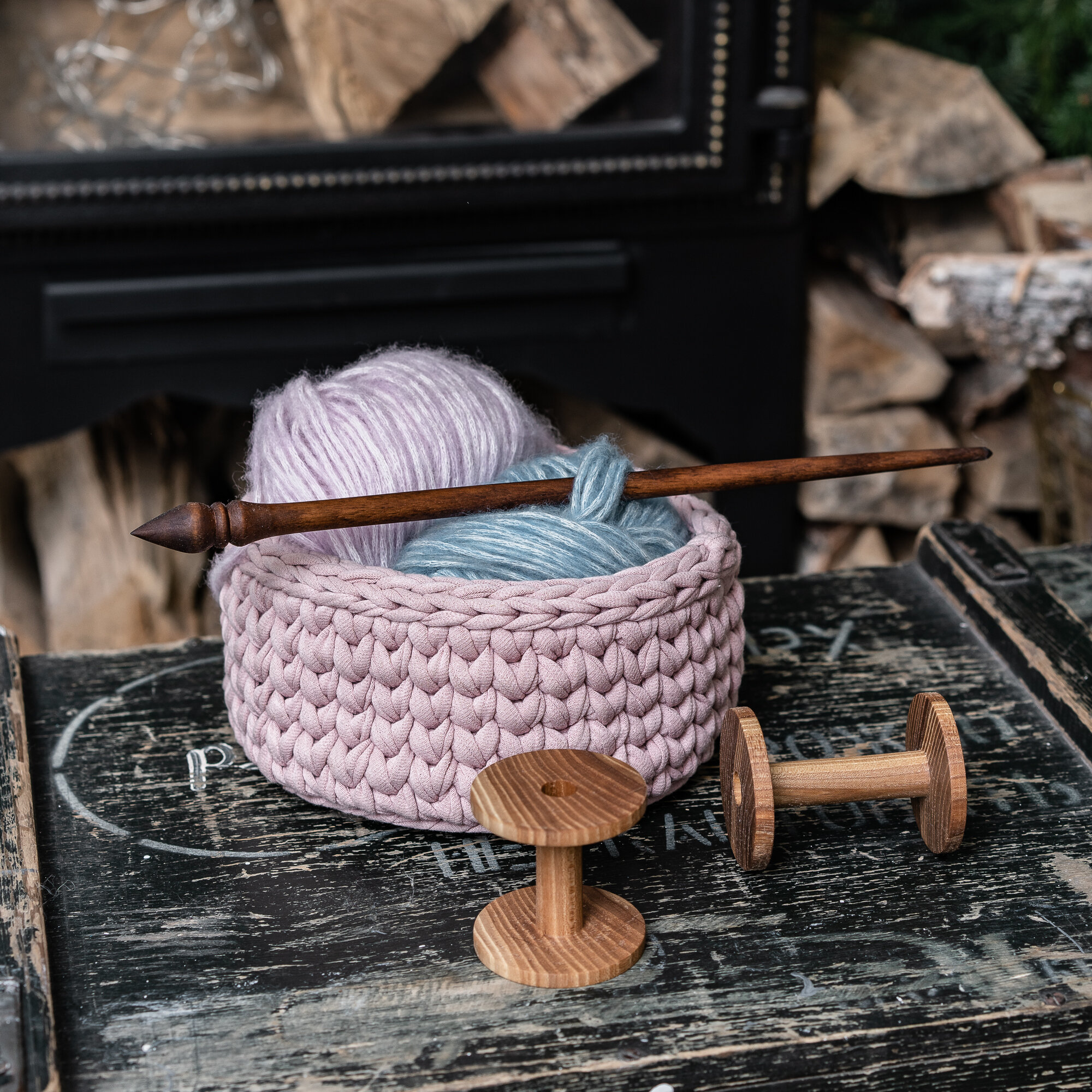 Опорное веретено с двумя катушками из натурального дерева. Art of Siberia. B36