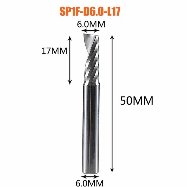 Dreanique однозаходная фреза по дереву 6мм для ЧПУ станка (6x17x50x6) SP1F-D6.0-L17 39747