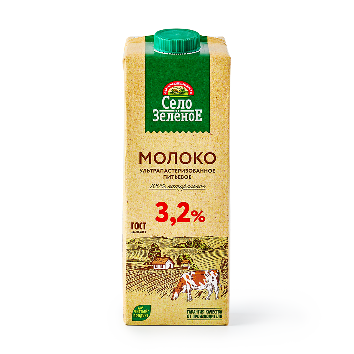 Молоко Село Зелёное, ультрапастеризованное, 3,2% жирности, 0,95 л