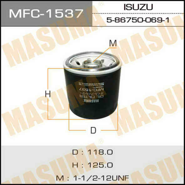 MASUMA MFC-1537 (1K0023802 / 1K0323802 / 8971482701) фильтр масляный\ isuzu elf / forward / journey, Mazda (Мазда) titan
