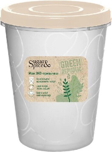 Контейнер для хранения продуктов Sugar&Spice / Шуга энд Спейс Green Republic пластиковый с завинчивающейся крышкой прозрачный 12х12х14.5см объем 1л / емкость герметичная
