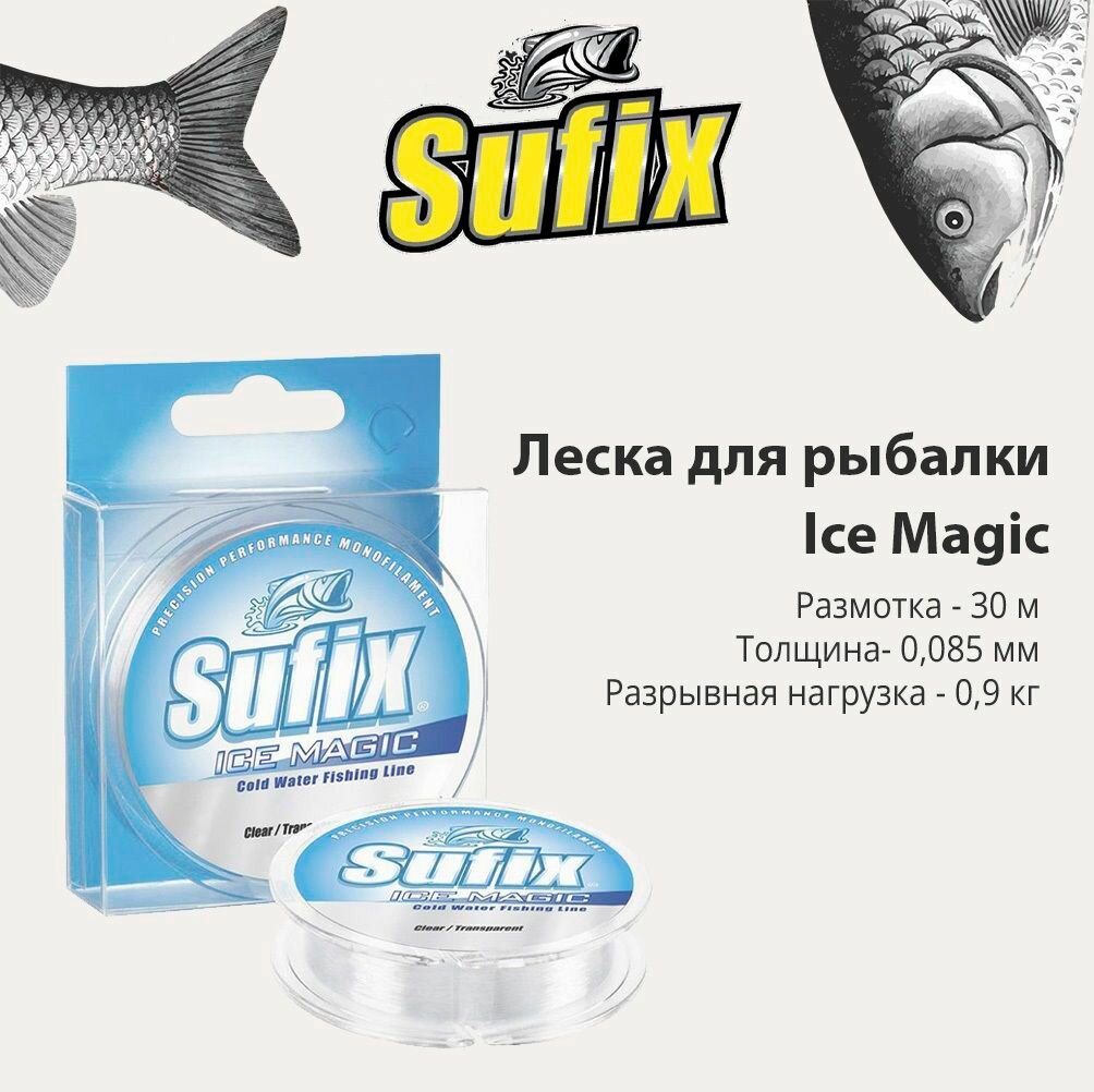 Леска для рыбалки SUFIX Ice Magic прозрачная 30м 0.085мм 0,9кг (1 штука)