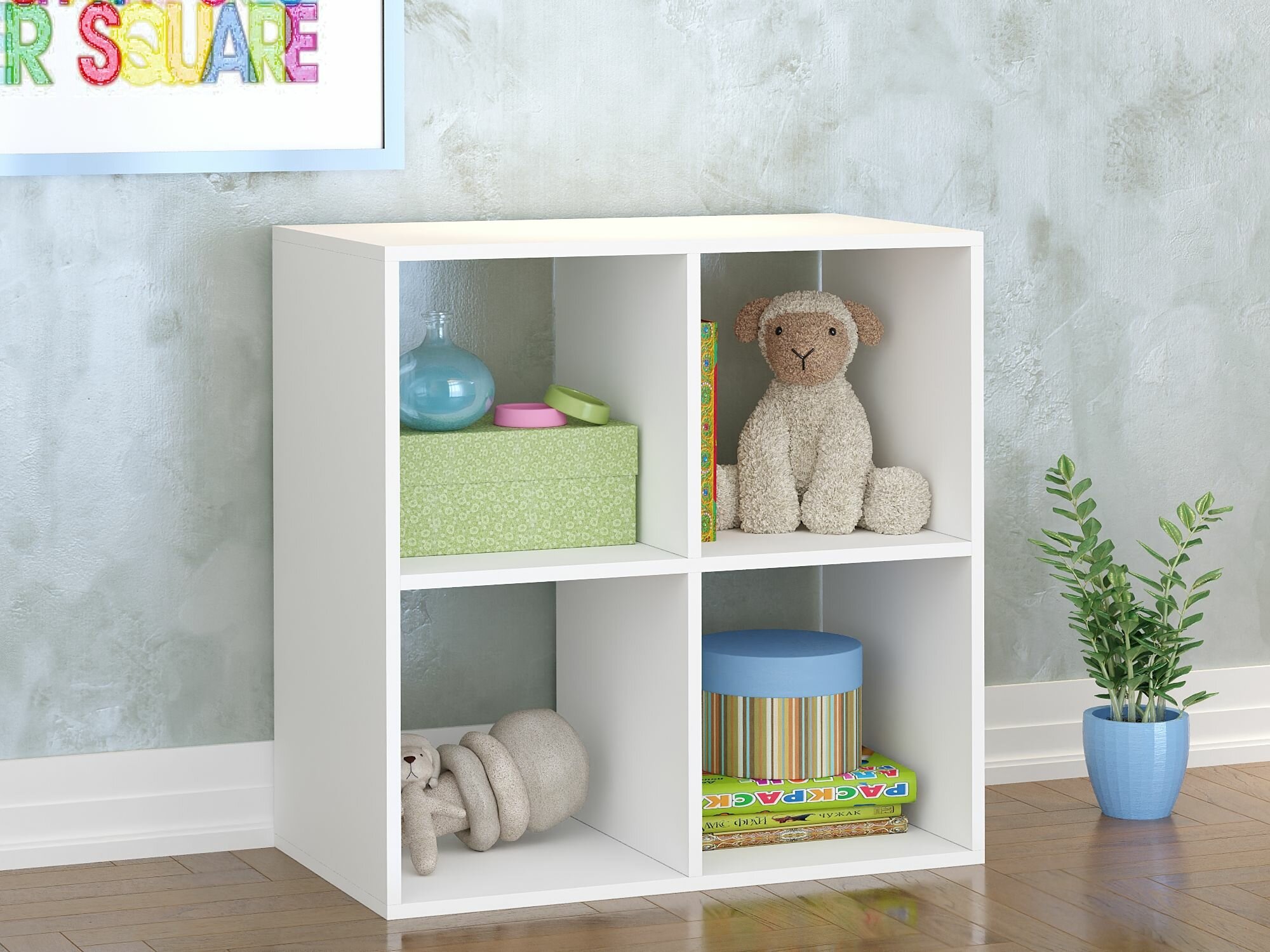 Стеллаж для книг 4 секции квадрат Мебель на Руси "Каллакс" 72х72х39, белый