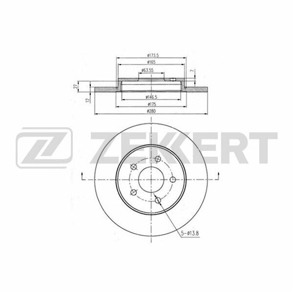Диск тормозной задний для автомобиля Ford Jaguar, ZEKKERT BS-5362 (1 шт.)
