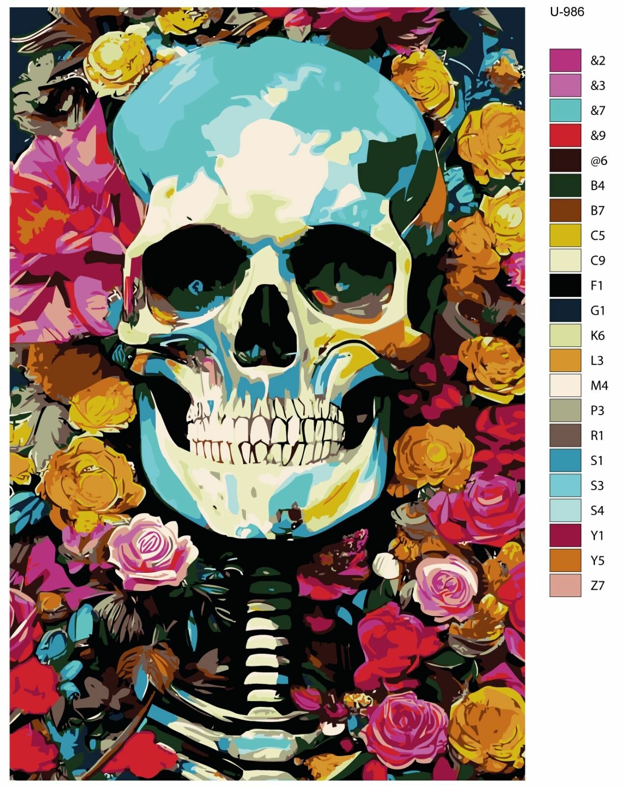 Картина по номерам U-986 "Скелет в ярких цветах" 50x70 см