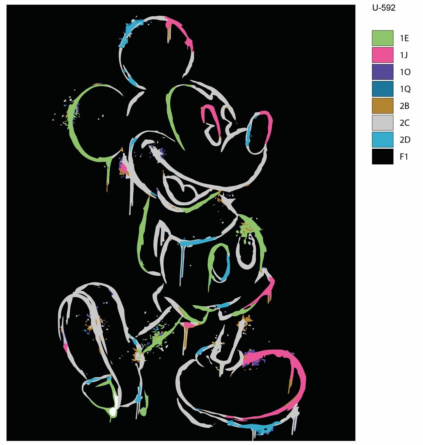 Картина по номерам U-592 "Неоновый Микки Маус с флуоресцентными красками" 40x50 см