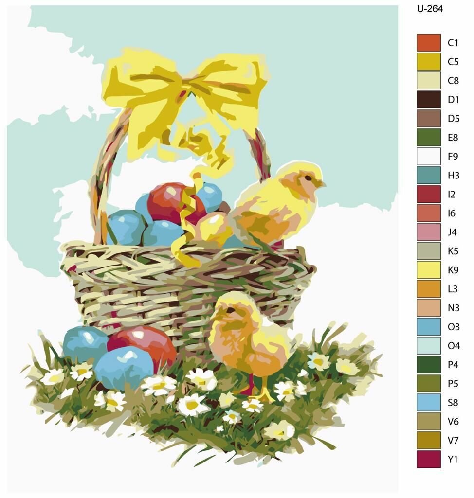 Картина по номерам U-264 "Пасха. Цыплята и корзина с пасхальными яйцами" 40x50 см