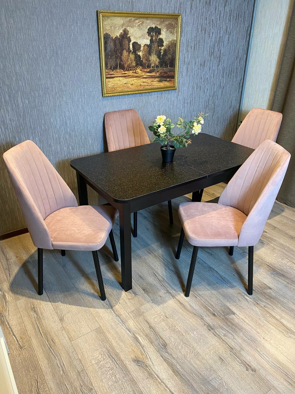 Обеденная группа Три Бобра макси Бронза / Чикаго, пыльная роза, велюр