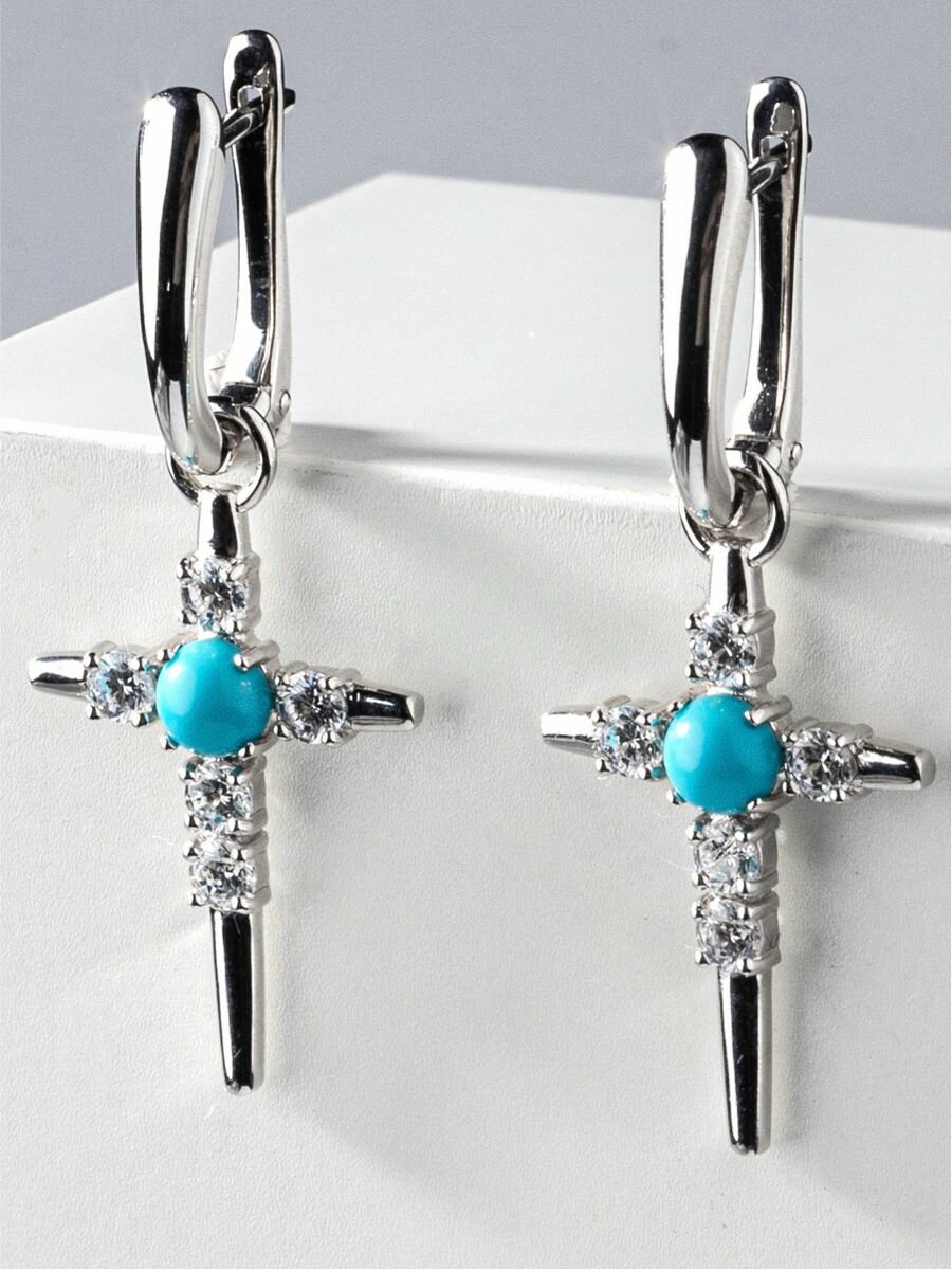 Серьги трансформеры, серебро, 925 проба, родирование, фианит, бирюза