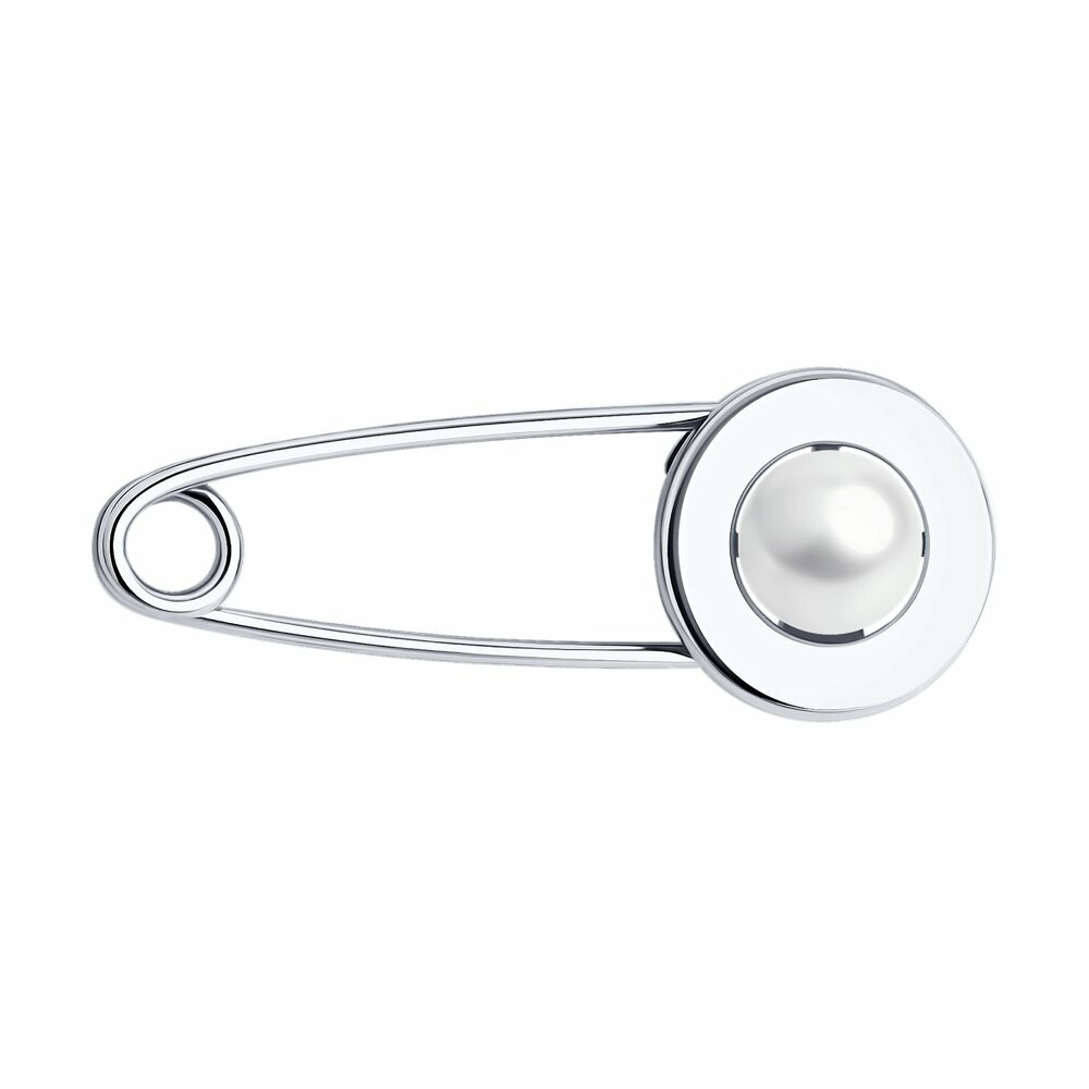 Брошь, серебро, 925 проба, родирование, жемчуг пресноводный культивированный