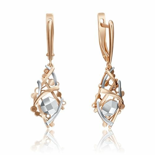 Серьги, комбинированное золото, 585 проба, родирование