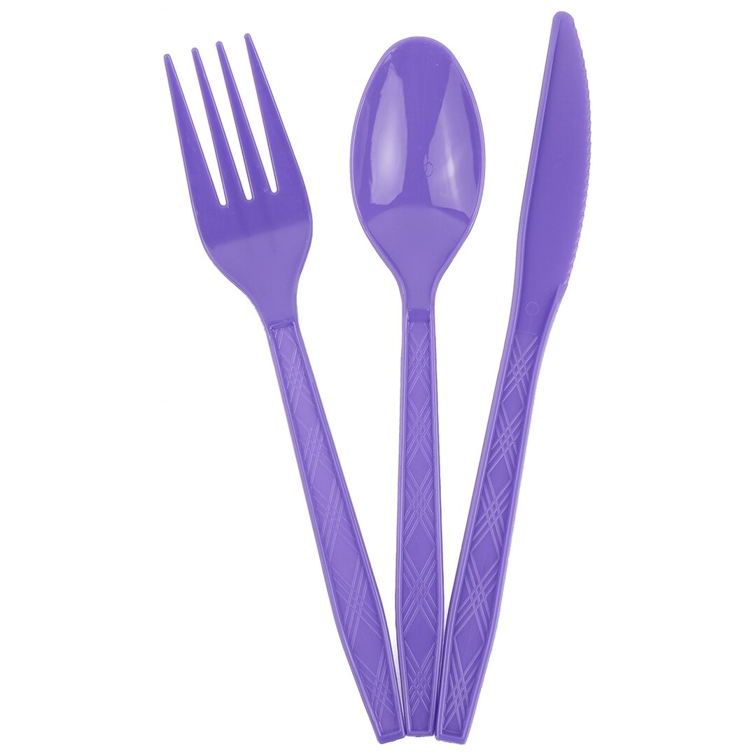 Набор столовых приборов, Вилки, Ложки, Ножи: 3 х 6 шт, Фиолетовый, 18 шт.