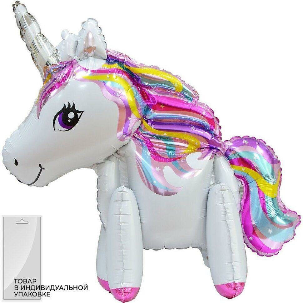 Шар 3D (23'/58 см) Фигура, Единорог, Звездная радуга, Белый, 1 шт. в упак.