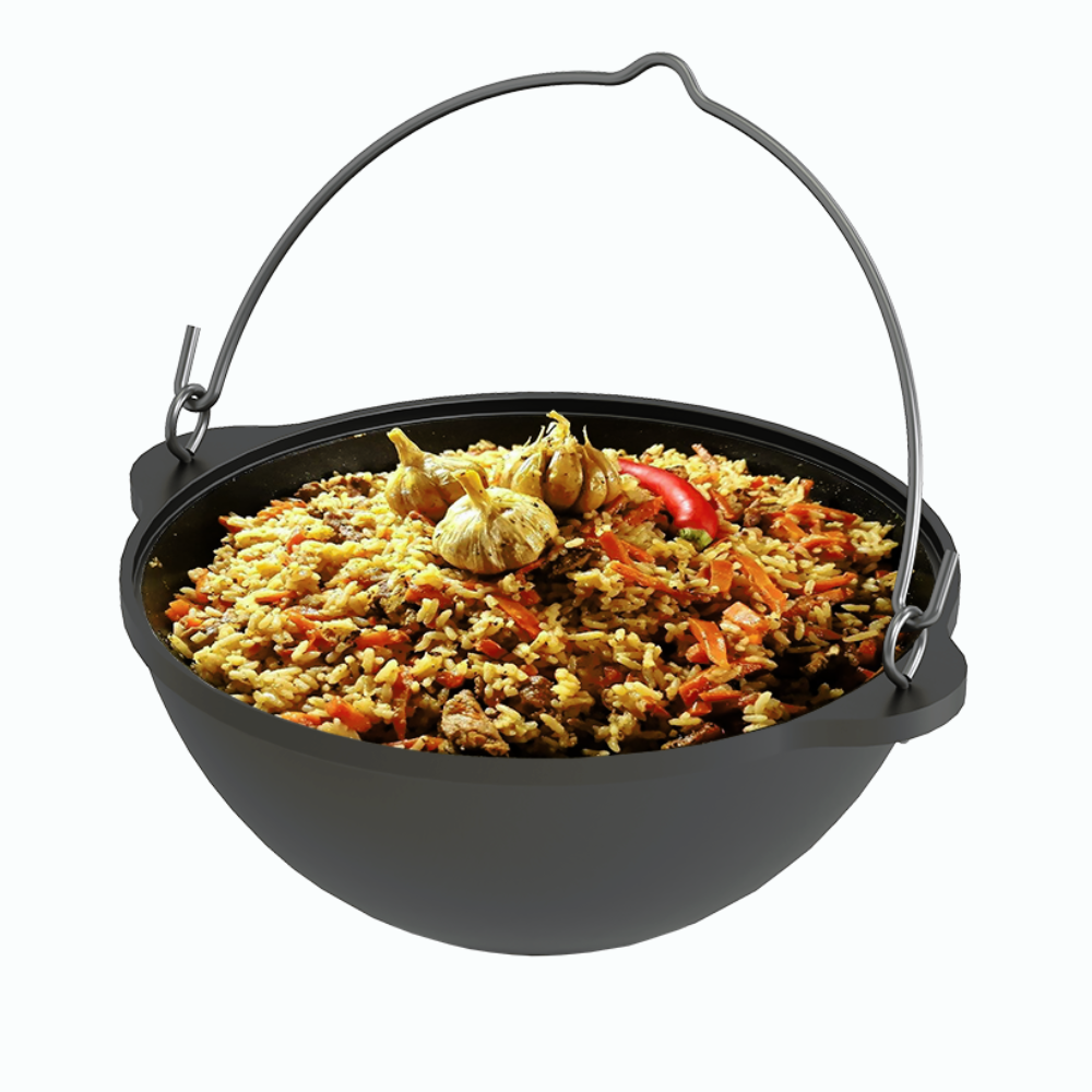 Казан чугунный с ручкой без крышки Везувий, 8 литров, с боковыми ручками, черный