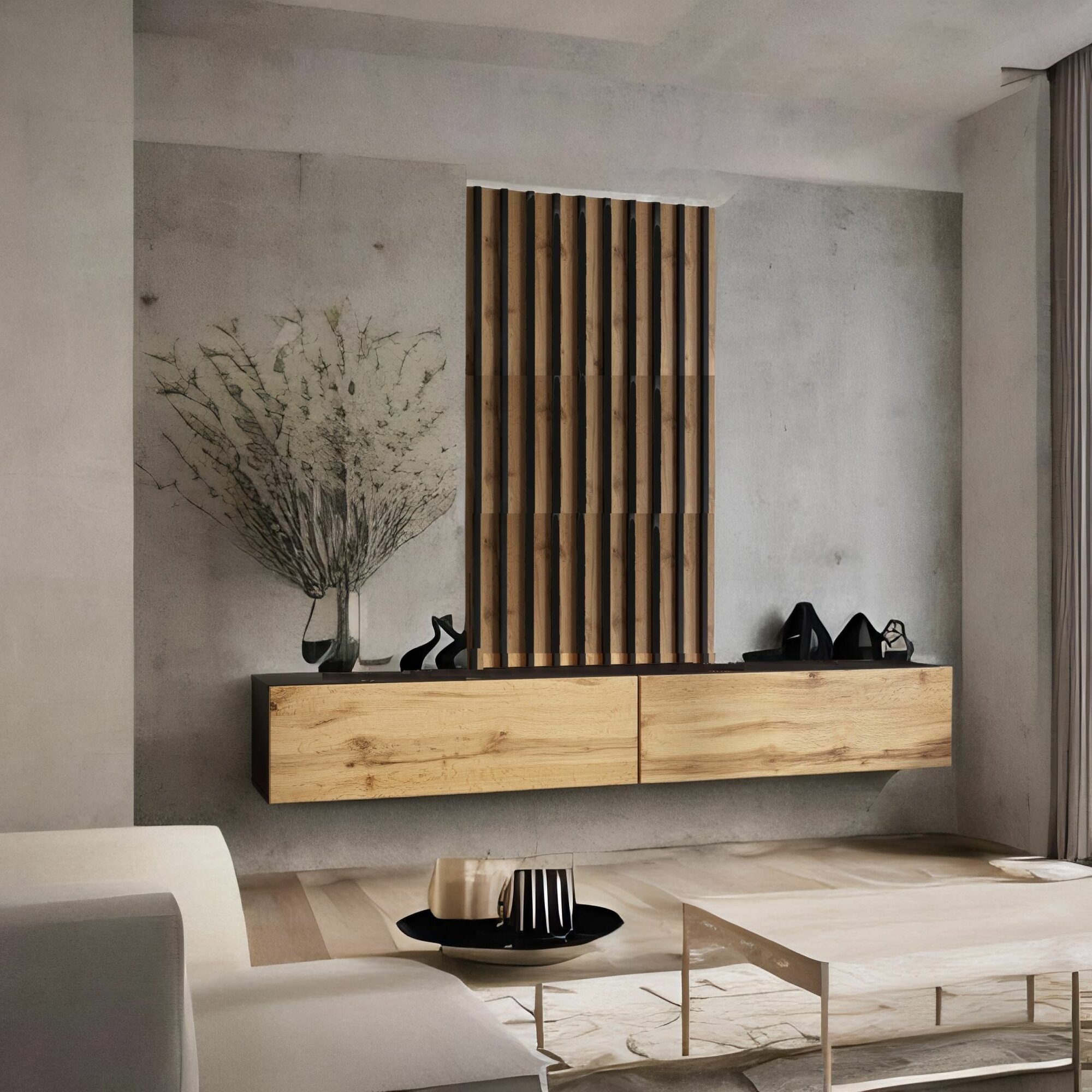 Рейки интерьерные на стену, Дуб Вотан/Черный , 80х140х3.5 (ШхВхГ)