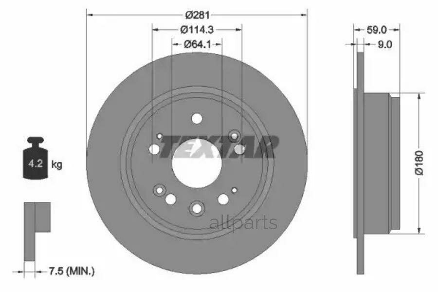 TEXTAR 92165703 92165703 диск тормозной задний!\ Honda CR-V II 2.0i/2.4 02-06