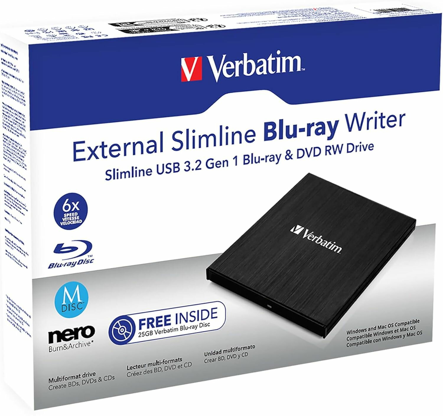 Оптический Blu-ray привод Verbatim Slimline USB 3.2 (внешний) 43890