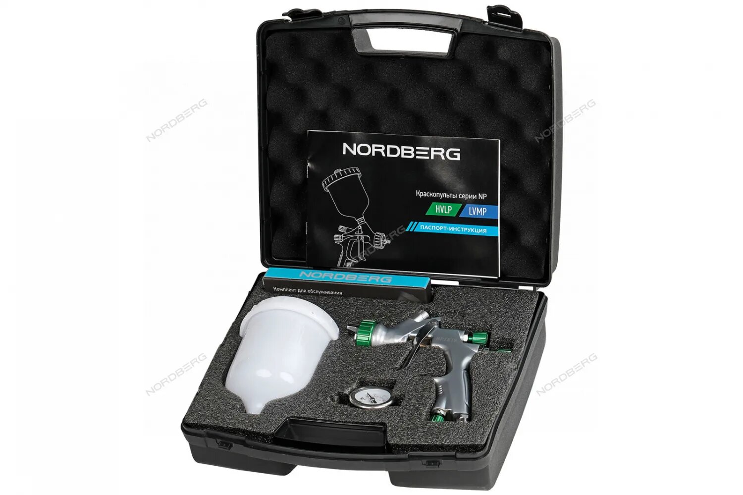 NP7519 Краскопульт HVLP с верхним бачком, сопло 1,8 мм, пластиковый кейс NORDBERG NP7519