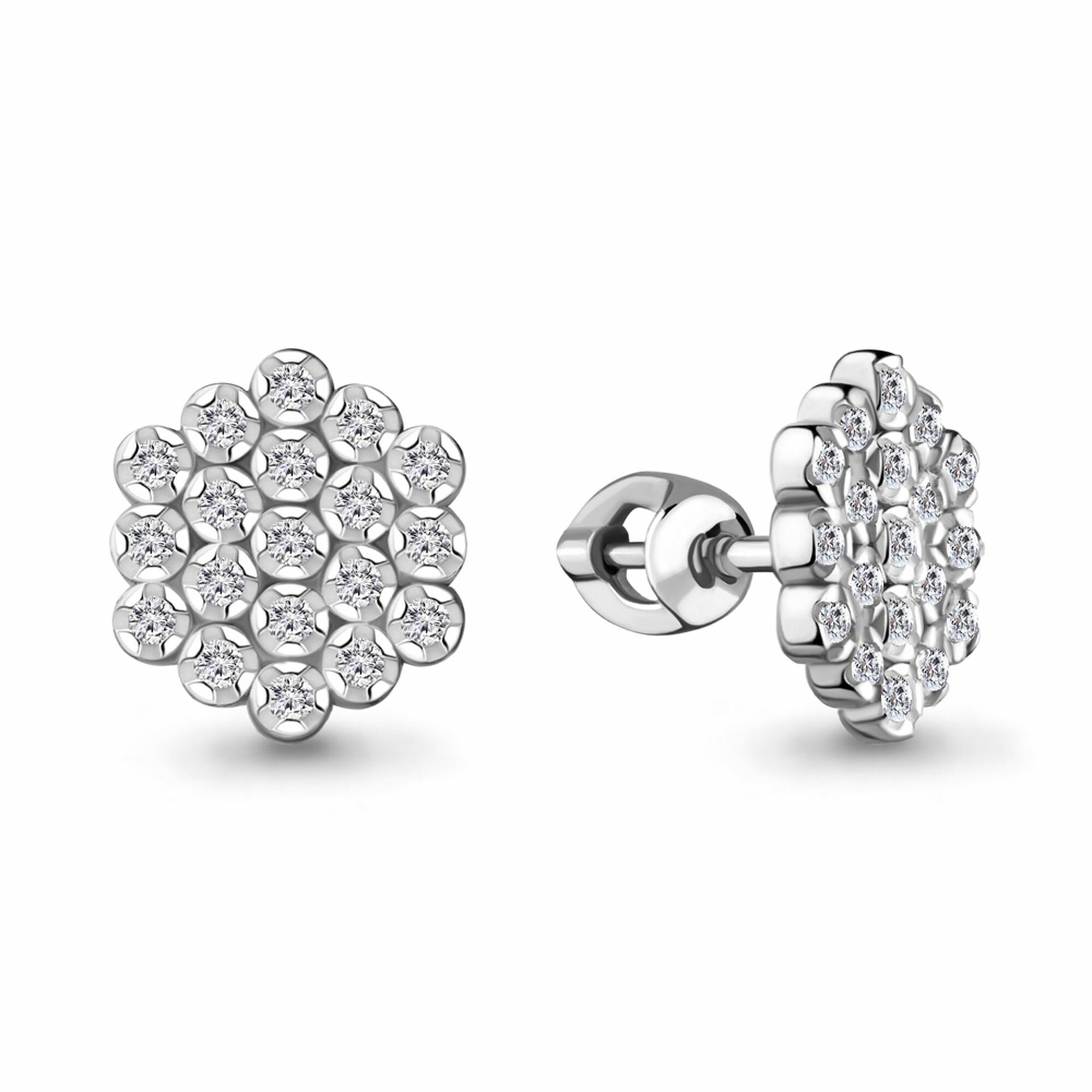 Серьги пусеты, серебро, 925 проба, родирование, фианит