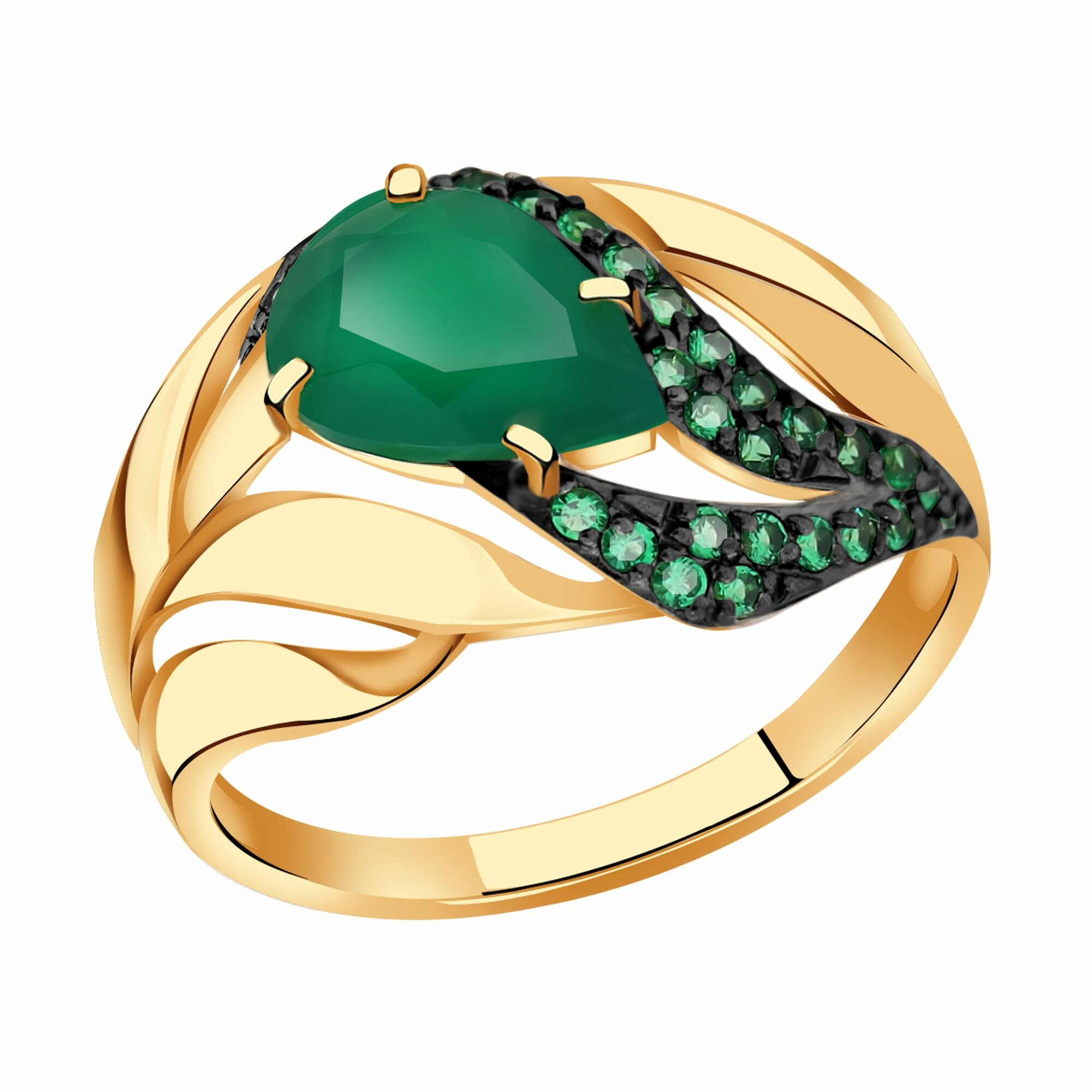 Кольцо, красное золото, 585 проба, агат, фианит