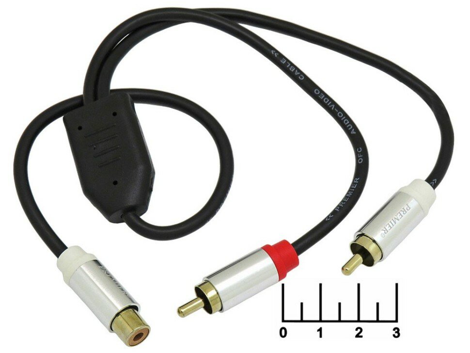 Переходник RCA 2 штекера/RCA гнездо gold металл 30см Premier (5-302)
