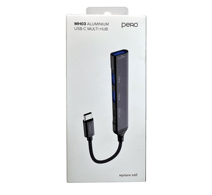 Мульти хаб PERO MH03 USB-С TO USB-C+USB 3.0+USB 2.0+USB 2.0 серый