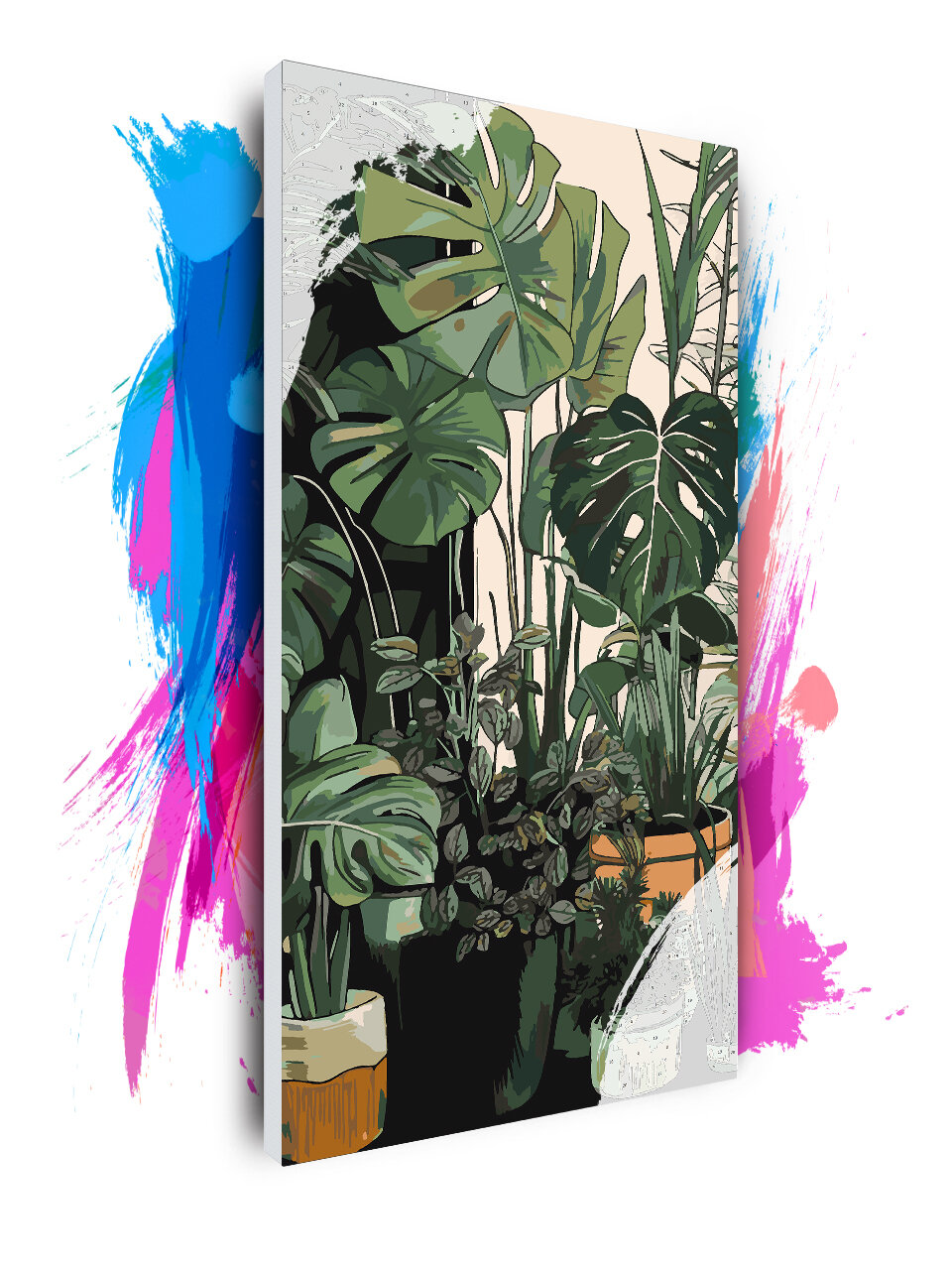 Картина по номерам на холсте Монстеры в горшках, 30 х 60 см