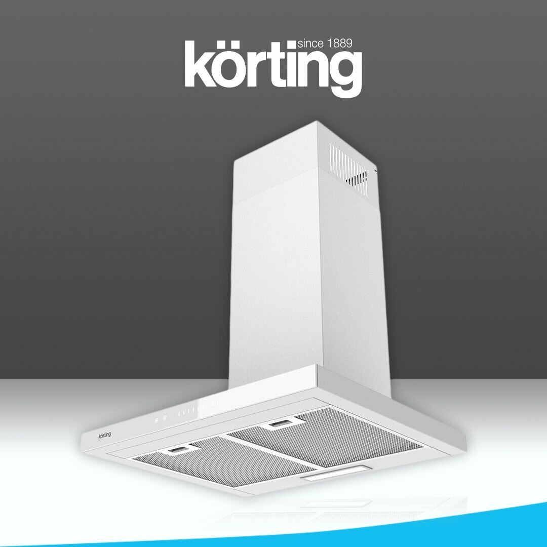 Купольная вытяжка Korting KHC 6989 GW ширина 60 см, производительность 950 м3/ч, 5 скоростей, сенсор, белое стекло