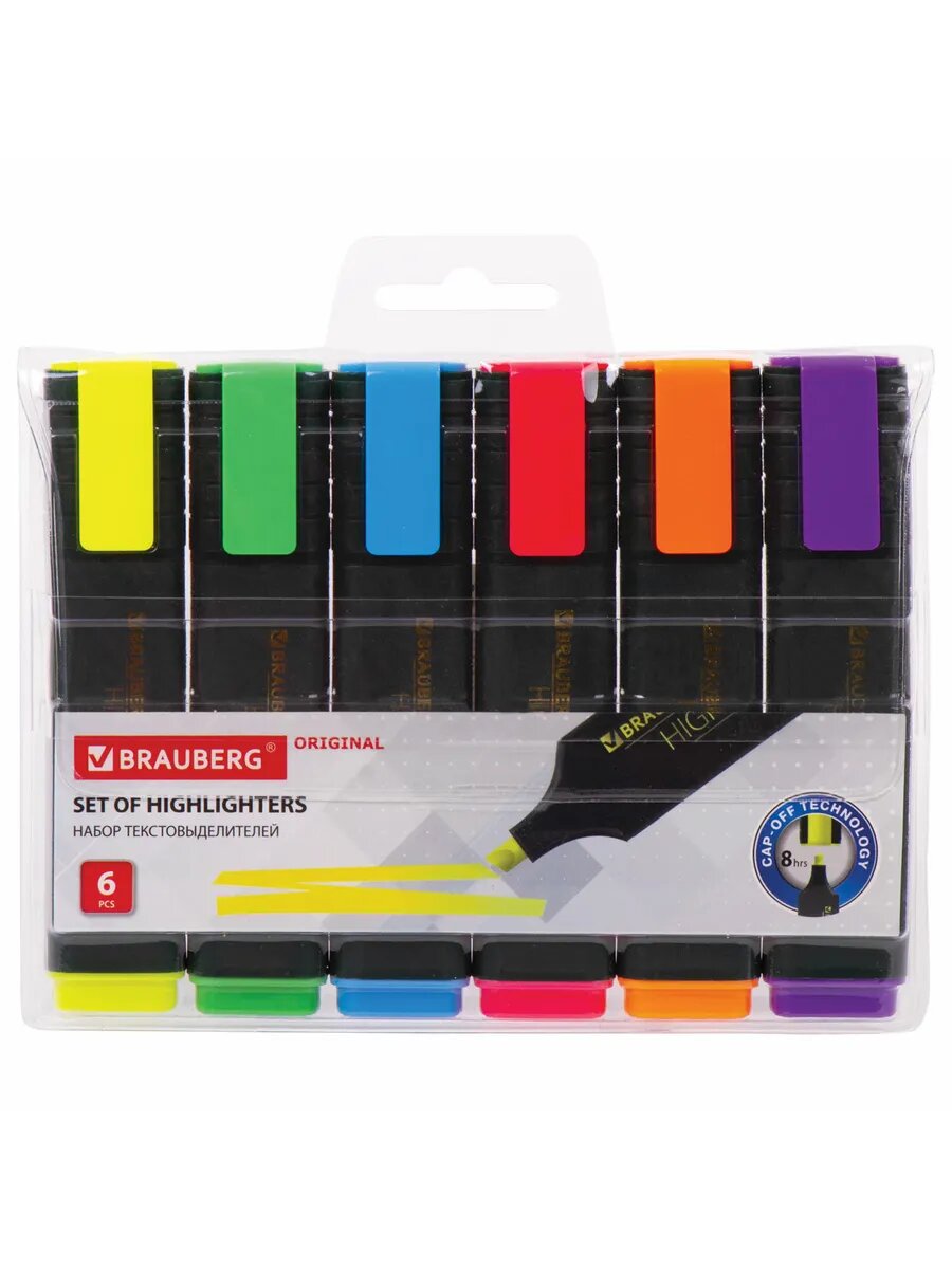 Набор текстовыделителей 6 цветов, 1-5 мм