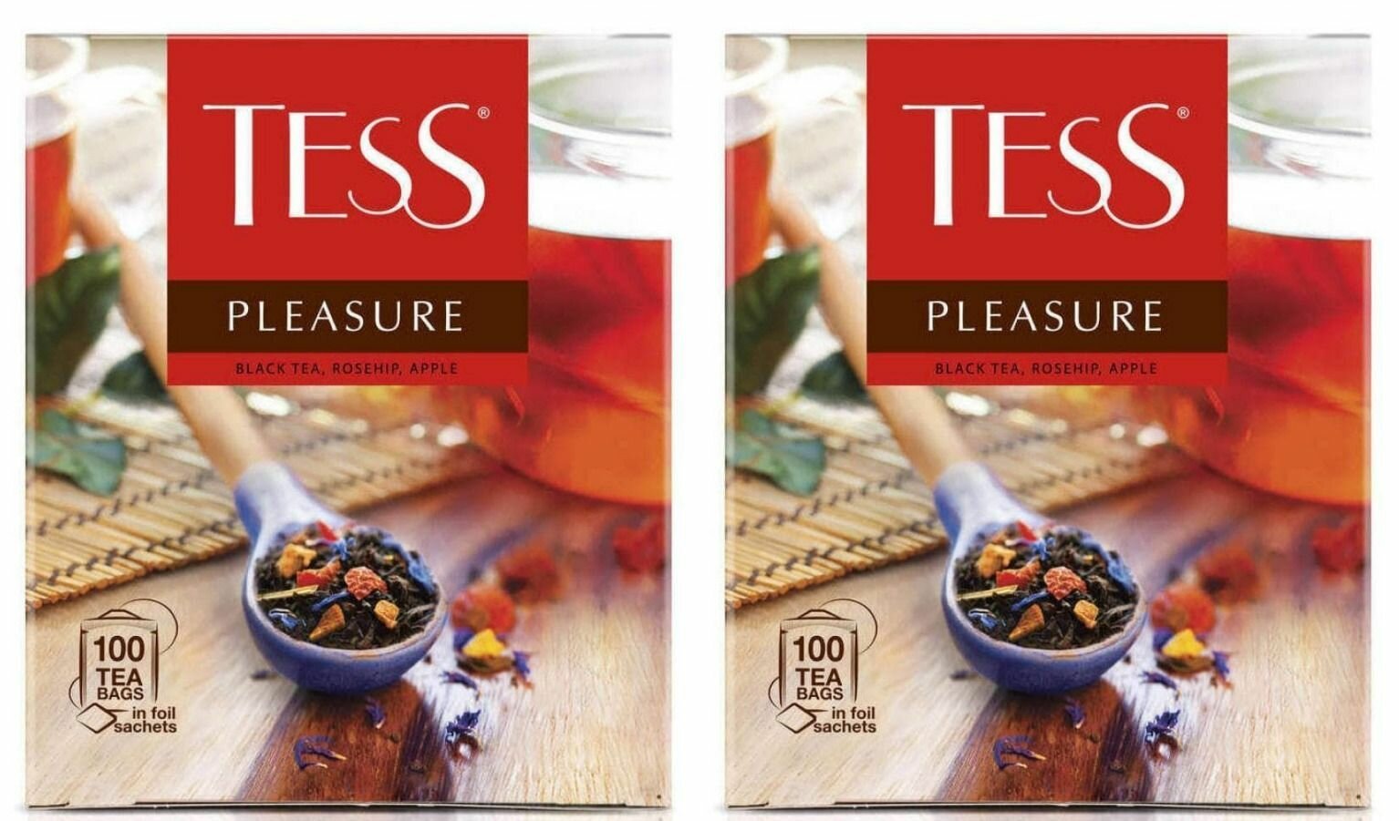 Tess Чай черный Pleasure с добавками, 100 пакетиков по 1,5 г, 2 уп